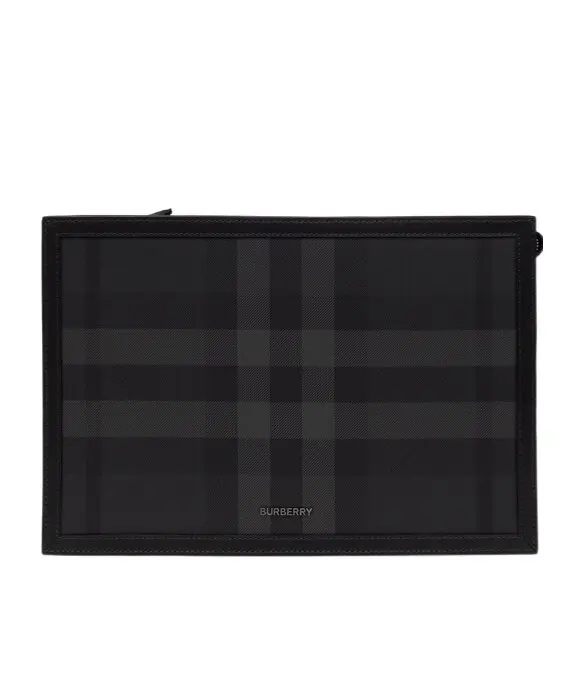 Burberry Frame Logo Plaque Checked Clutch Bag