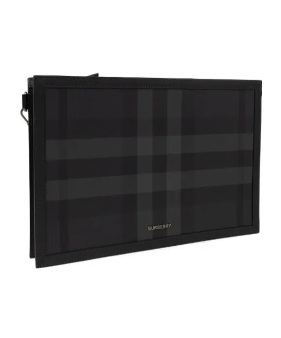 Burberry Frame Logo Plaque Checked Clutch Bag