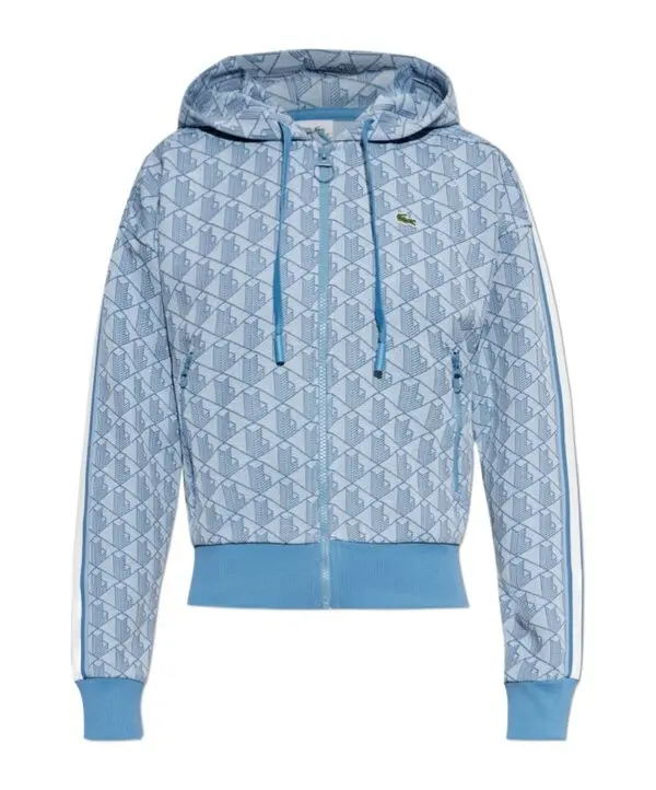 Lacoste Monogram-print Zip-up Hoodie - Blue