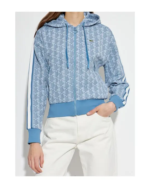 Lacoste Monogram-print Zip-up Hoodie - Blue