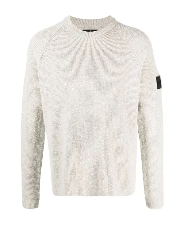 Stone Island Logo Patch Ribbed Knit Jumper - Grey