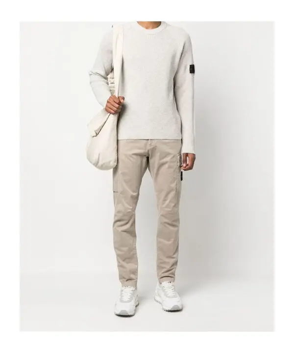 Stone Island Logo Patch Ribbed Knit Jumper - Grey