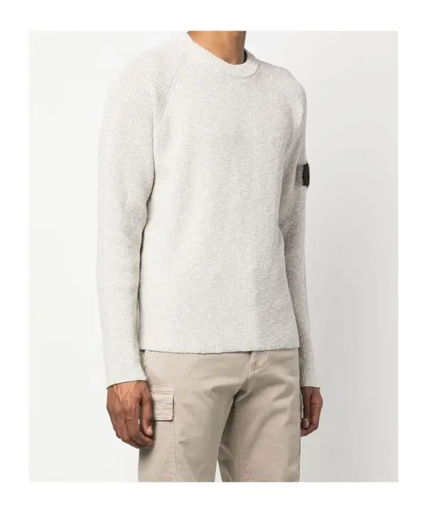 Stone Island Logo Patch Ribbed Knit Jumper - Grey