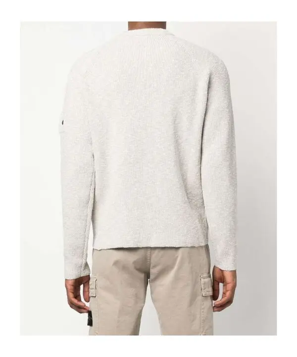Stone Island Logo Patch Ribbed Knit Jumper - Grey