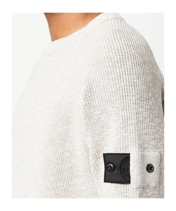 Stone Island Logo Patch Ribbed Knit Jumper - Grey