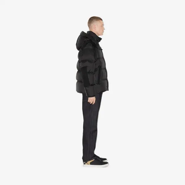 Burberry Hooded Down Coat With Removable Sleeves And Drawstring Hood
