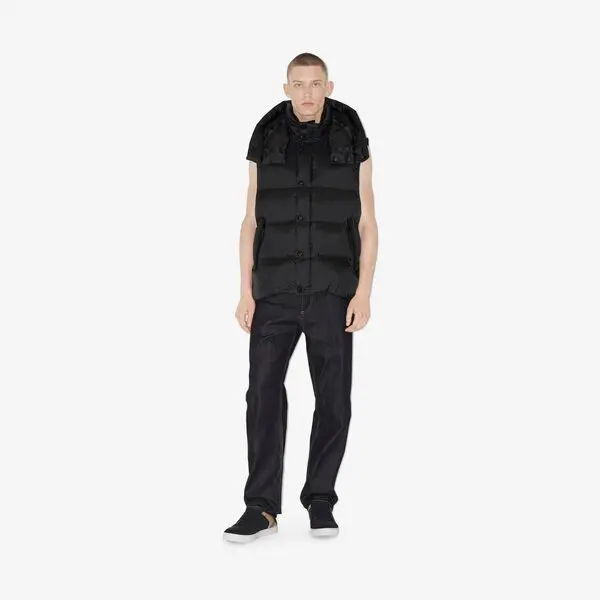 Burberry Hooded Down Coat With Removable Sleeves And Drawstring Hood