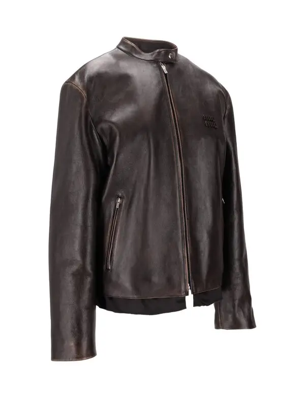 Miu Miu Long-sleeved Leather Jacket