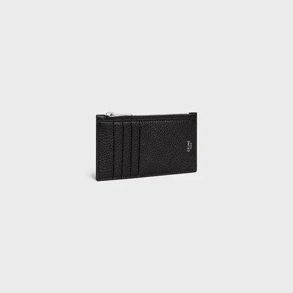 Celine Zipped Compact Card Holder In Grained Calfskin