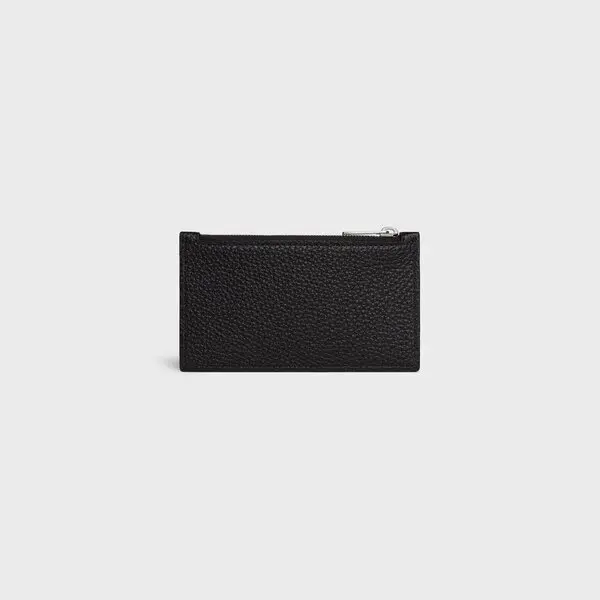 Celine Zipped Compact Card Holder In Grained Calfskin