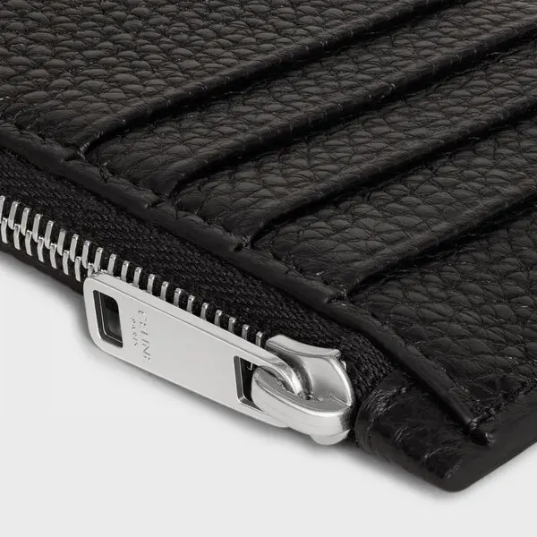 Celine Zipped Compact Card Holder In Grained Calfskin
