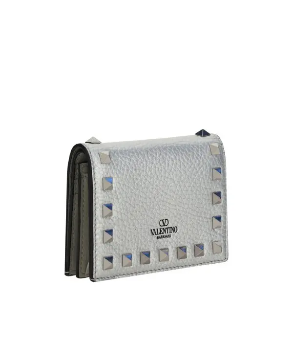 Valentino Garavani Rockstud Foldovet Top Wallet - Gray