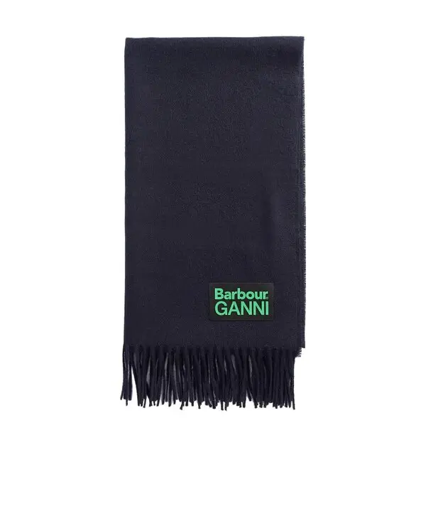 Barbour X Ganni Logo-patch Wool Scarf