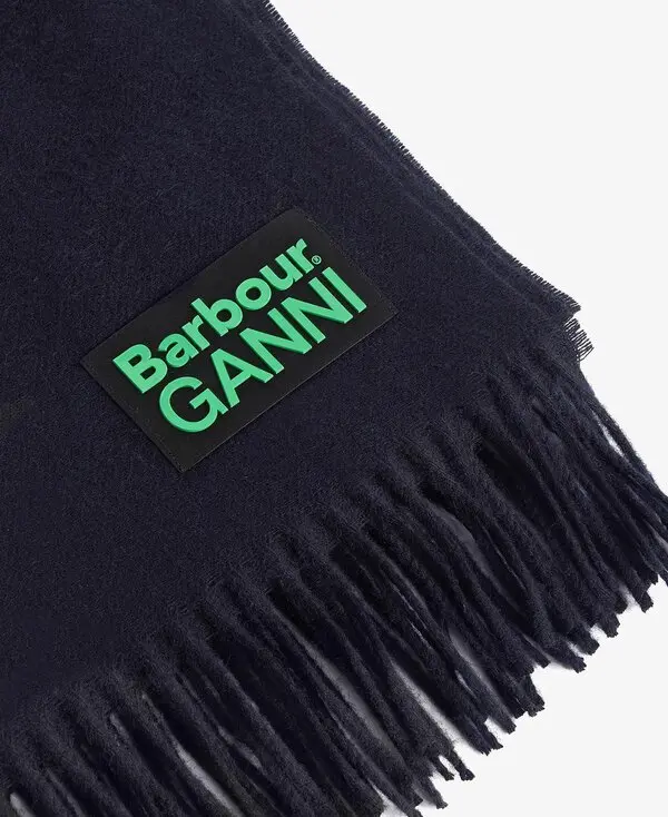 Barbour X Ganni Logo-patch Wool Scarf
