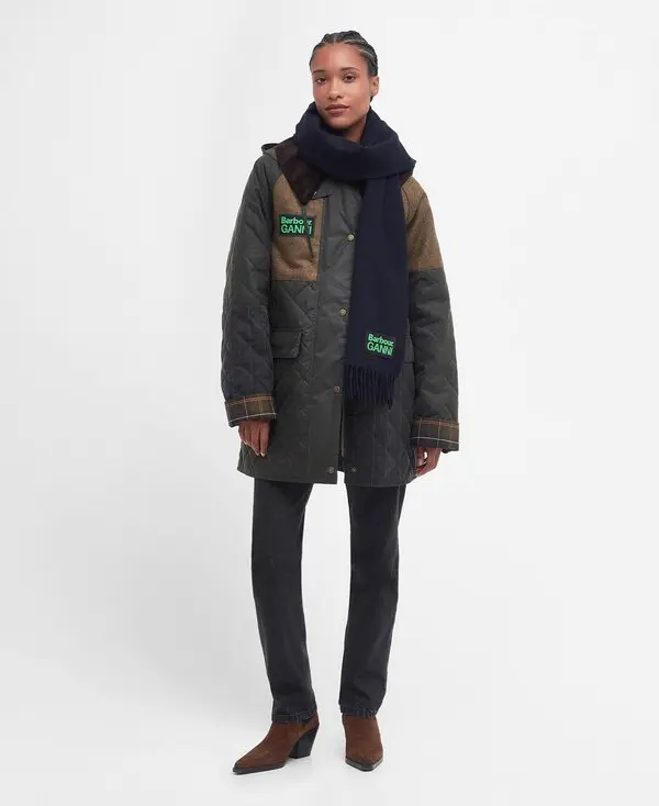 Barbour X Ganni Logo-patch Wool Scarf