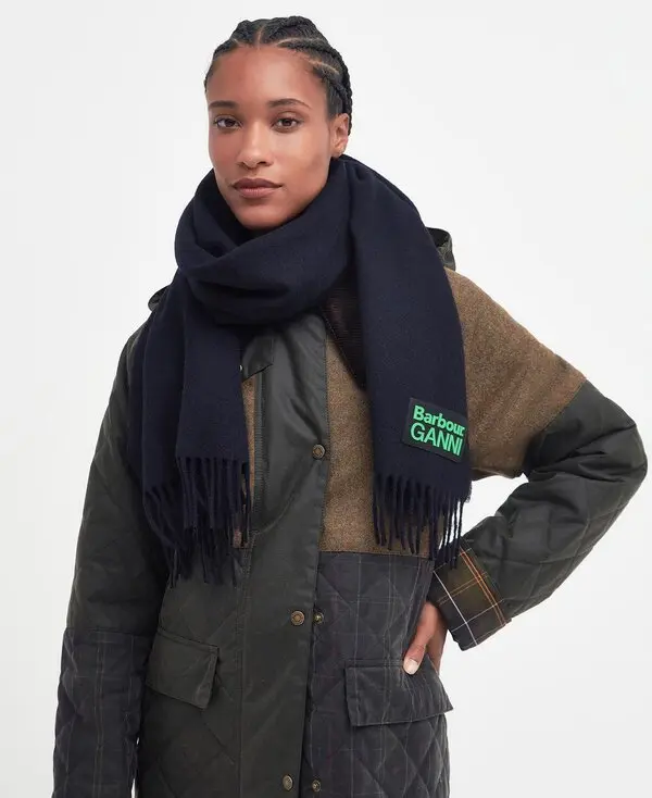 Barbour X Ganni Logo-patch Wool Scarf