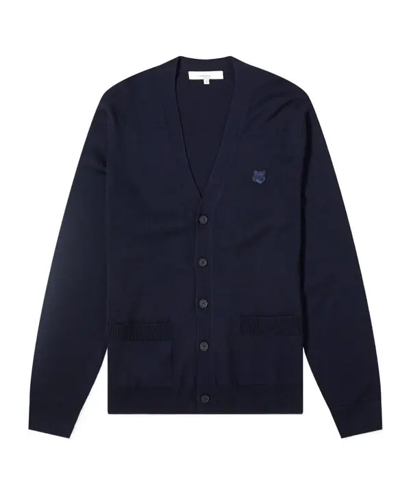 Maison Kitsuné Fox Head Patch Knit Cardigan - Black