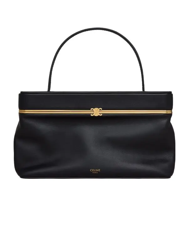 Celine Rectangle In Supple Calfskin With Gold Trim - Black