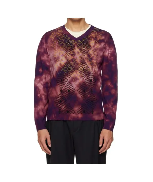 KIKO KOSTADINOV V-neck Tie-dye Sweater With Graphic Jacquard