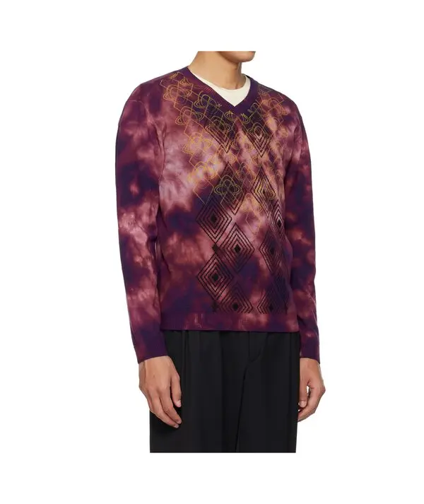 KIKO KOSTADINOV V-neck Tie-dye Sweater With Graphic Jacquard