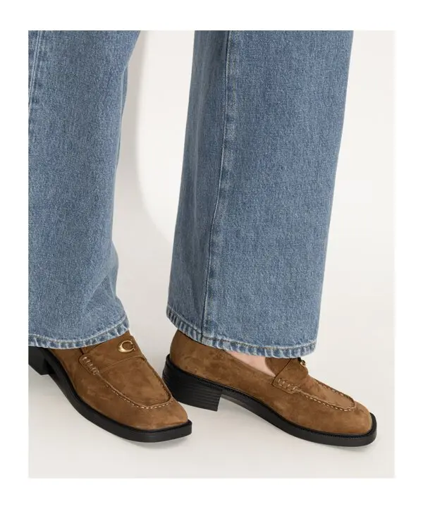 COACH Suede Block Heel Loafers - Coconut