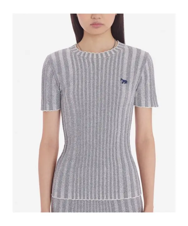 Maison Kitsuné Short Sleeve Ribbed Jumper With Embroidered Fox