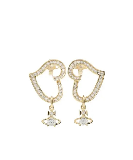 VIVIENNE WESTWOOD Gold Tone Heart Logo Orb Drop Earrings - Yellow