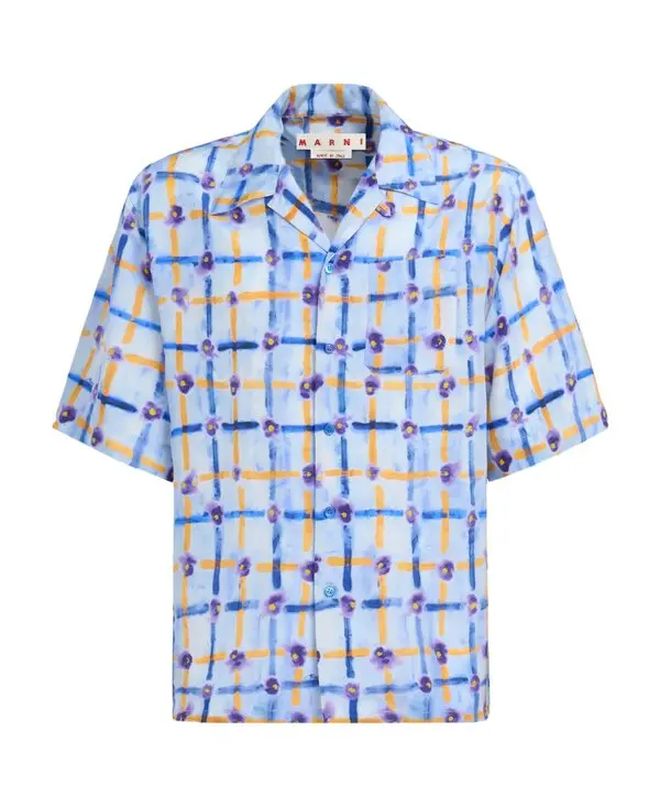 Marni Light Habotai Silk Bowling Shirt With Saraband Print
