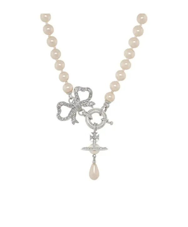 VIVIENNE WESTWOOD Rigoberta Pearl Necklace With Orb Pendant - Platinum/crystal Velvet/cream Rose Pearl