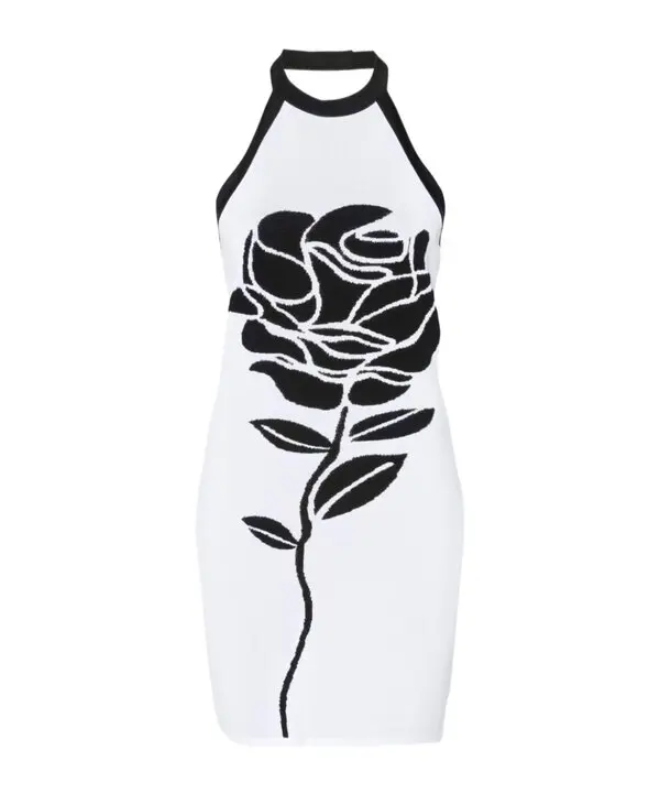 Balmain Two-toned Halterneck Mini Dress With Rose Motif - White