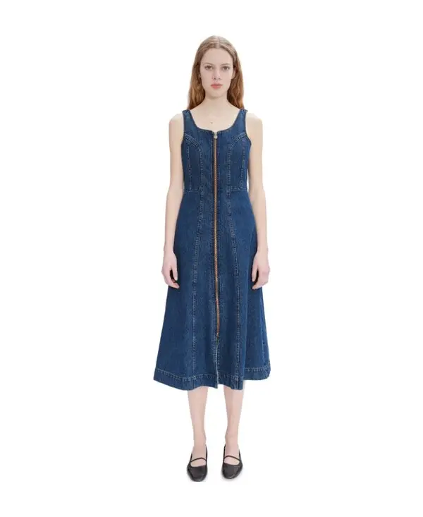 A.p.c. Sleeveless Denim Maxi Dress With Two-way Zipper