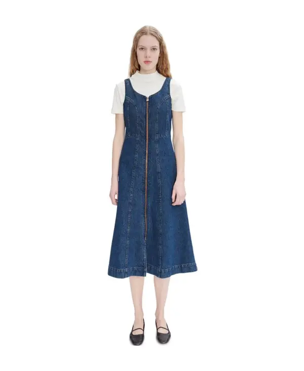 A.p.c. Sleeveless Denim Maxi Dress With Two-way Zipper