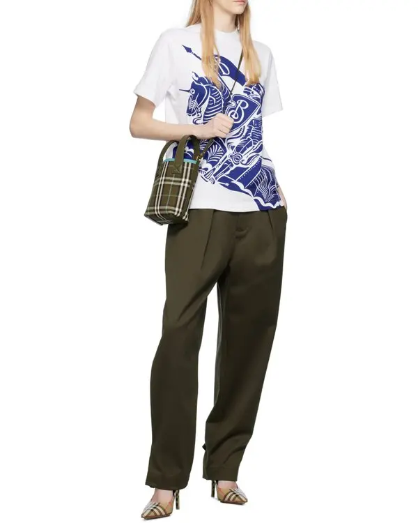 Burberry Checked Canvas Bucket Bag With Leather Details