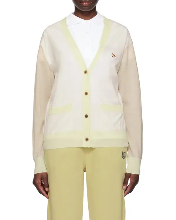 Maison Kitsuné Color Block Knit Cardigan With Baby Fox Patch