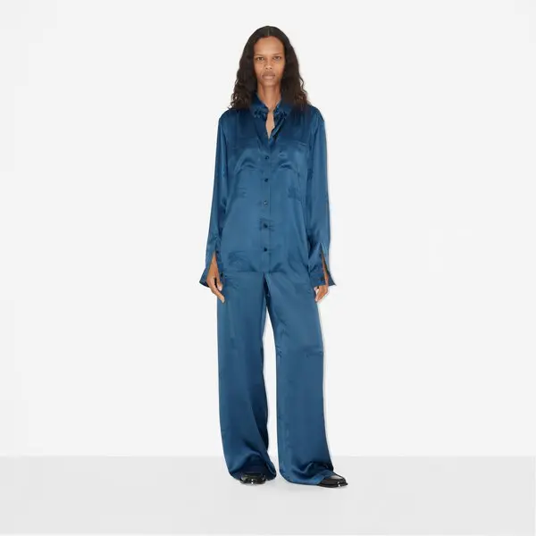 Burberry Logo Jacquard Wide-leg Satin Trousers - Blue