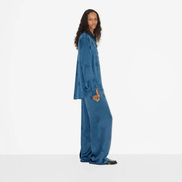 Burberry Logo Jacquard Wide-leg Satin Trousers - Blue