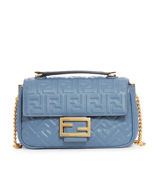 Fendi Nappa Leather Baguette Chain Bag - Blue