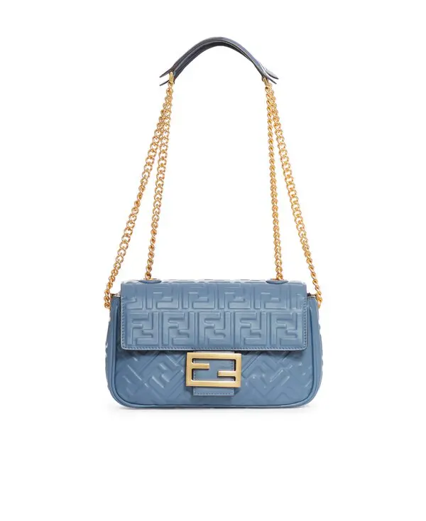 Fendi Nappa Leather Baguette Chain Bag - Blue