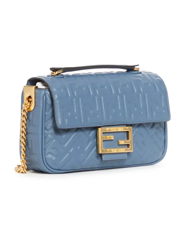 Fendi Nappa Leather Baguette Chain Bag - Blue