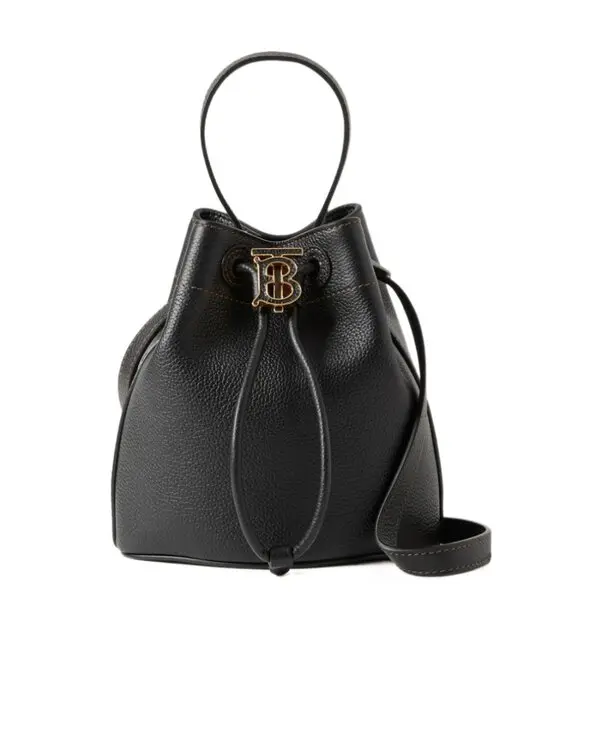 Burberry Logo Plaque Drawstring Bucket Bag - Black