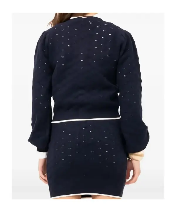 TWINSET Round Neck Long Sleeve Cutout Button Sweater