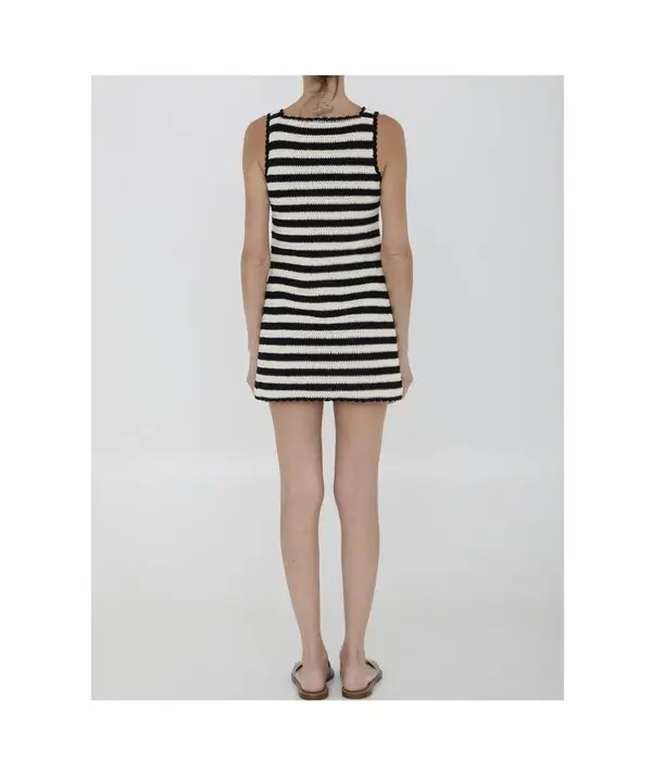 Celine Triomphe Crocheted Cotton Striped Mini Dress