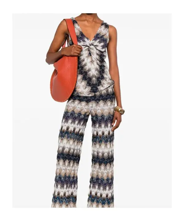 Missoni Sleeveless V-neck Twist-detail Chevron-pattern Knit Top - Gray