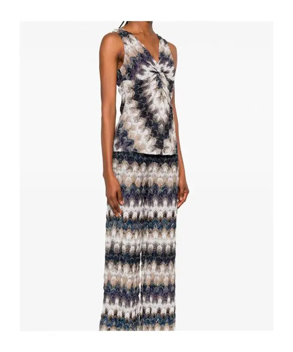Missoni Sleeveless V-neck Twist-detail Chevron-pattern Knit Top - Gray
