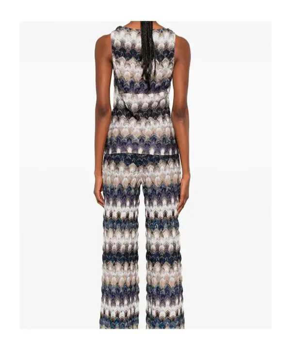 Missoni Sleeveless V-neck Twist-detail Chevron-pattern Knit Top - Gray