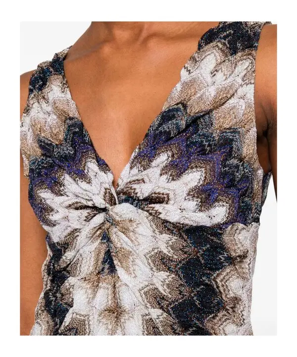Missoni Sleeveless V-neck Twist-detail Chevron-pattern Knit Top - Gray