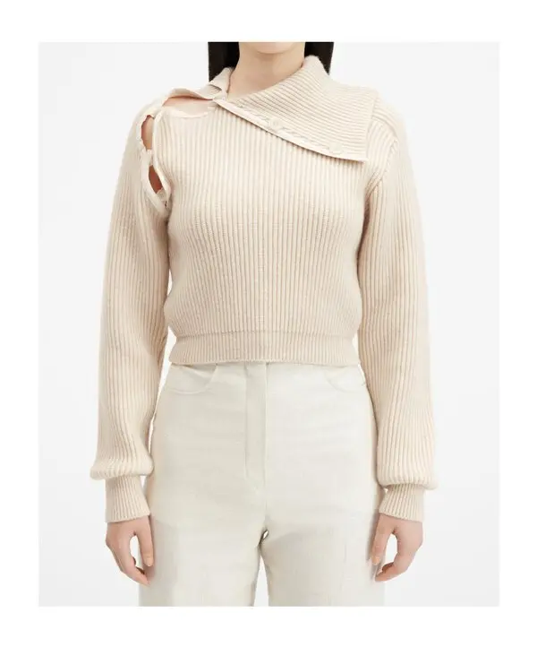 Jacquemus Asymmetrical Mock Neck Sweater - Light Brown