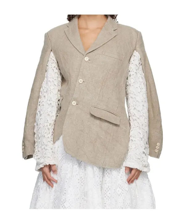 Comme Des Garçons Beige Linen Blazer With Lace Sleeves