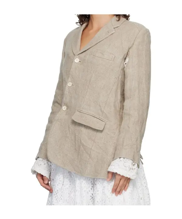 Comme Des Garçons Beige Linen Blazer With Lace Sleeves