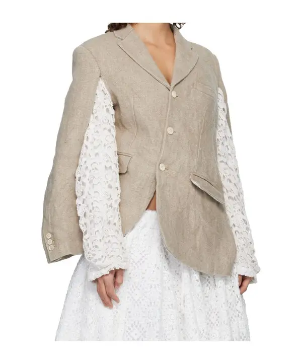Comme Des Garçons Beige Linen Blazer With Lace Sleeves